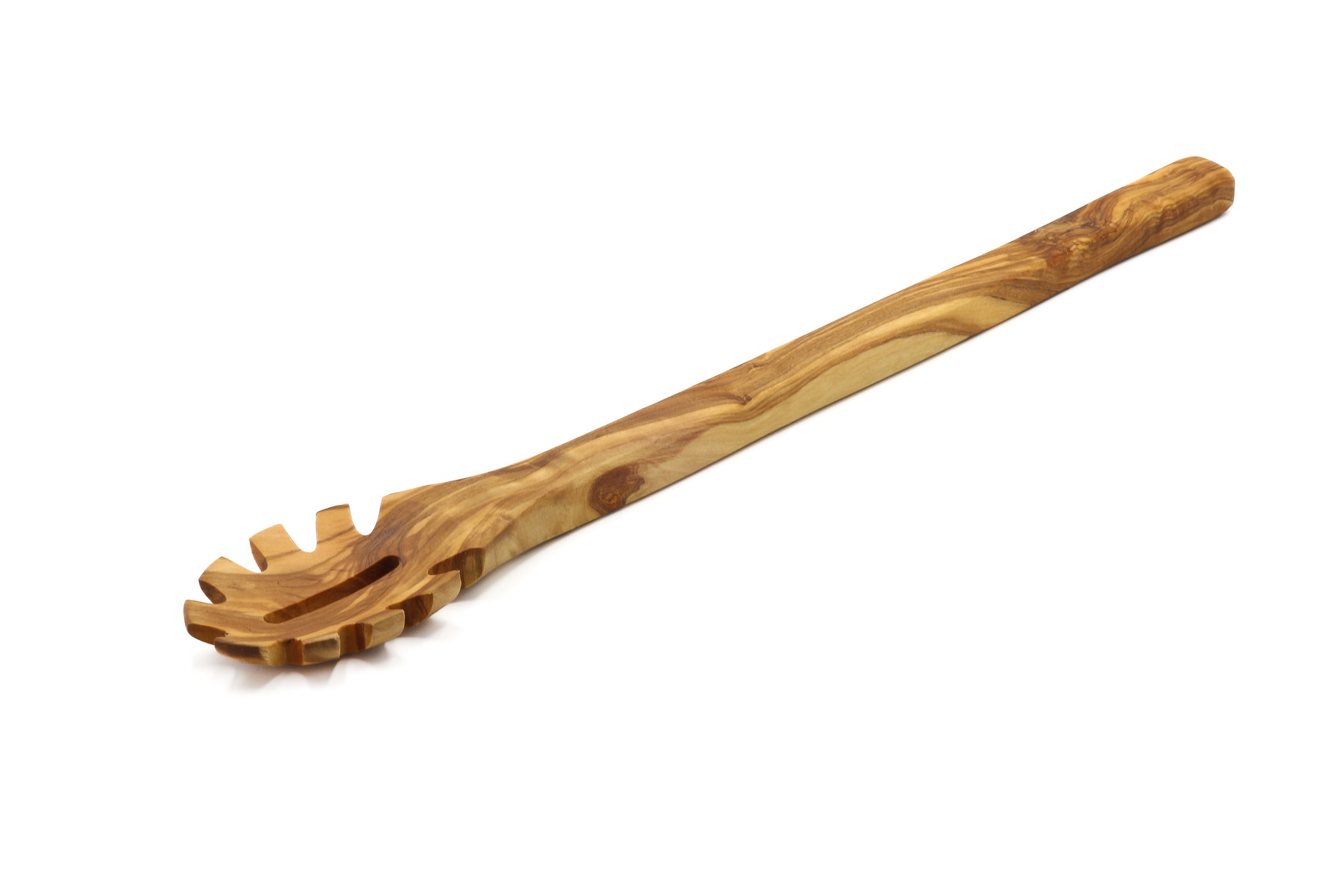Olive wood pasta and noodle scoop, hook spaghetti spoon, pasta twirlin ...